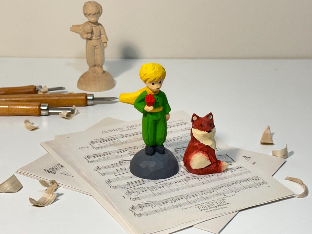 Hand Carved Wooden Little Prince Figurine | Little Prince or Fox | Mini ...