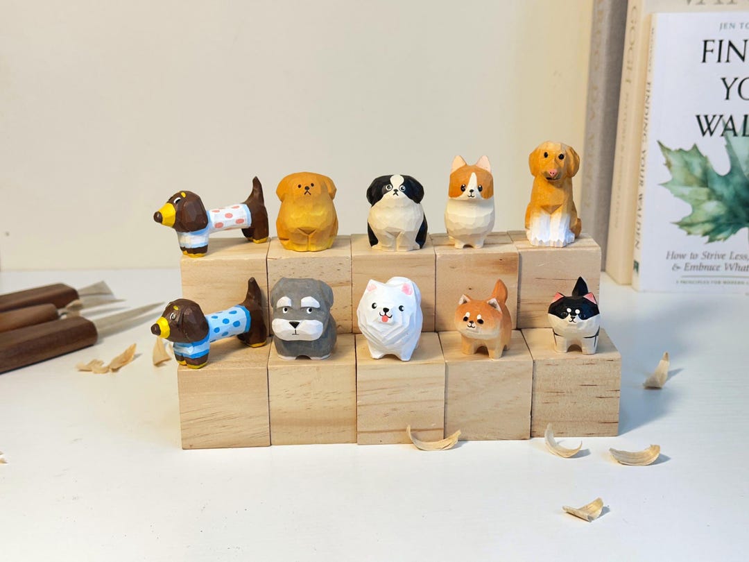 Super Cute Mini Wooden Dogs | Tiny Puppy Figurines | Hand Carved Dog ...