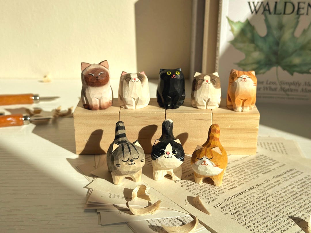 Super Cute Mini Cat Figurines | Tiny Wooden Cats | Choose Your Kitty ...