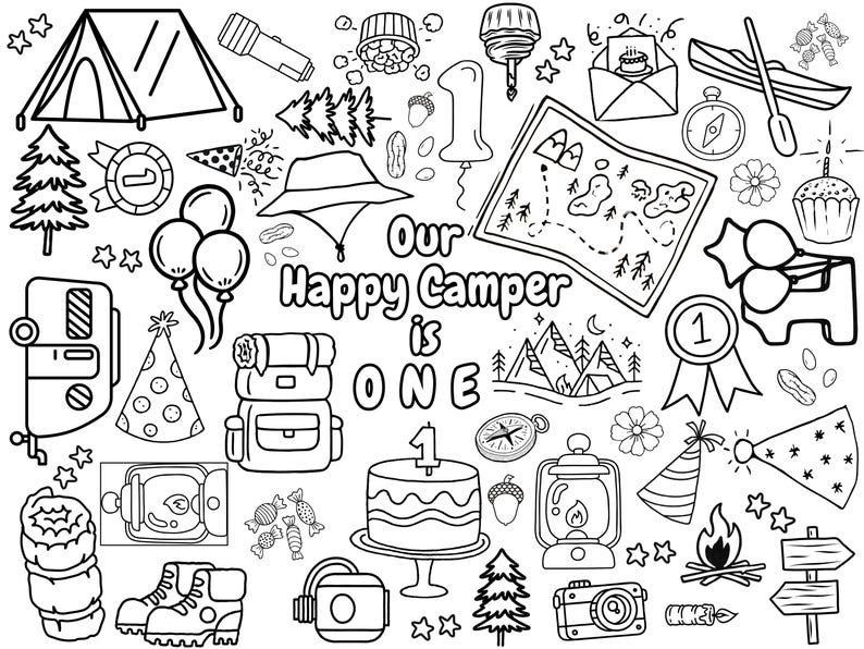 One Happy Camper Giant Coloring Page | Camping Party, Kids Birthday ...