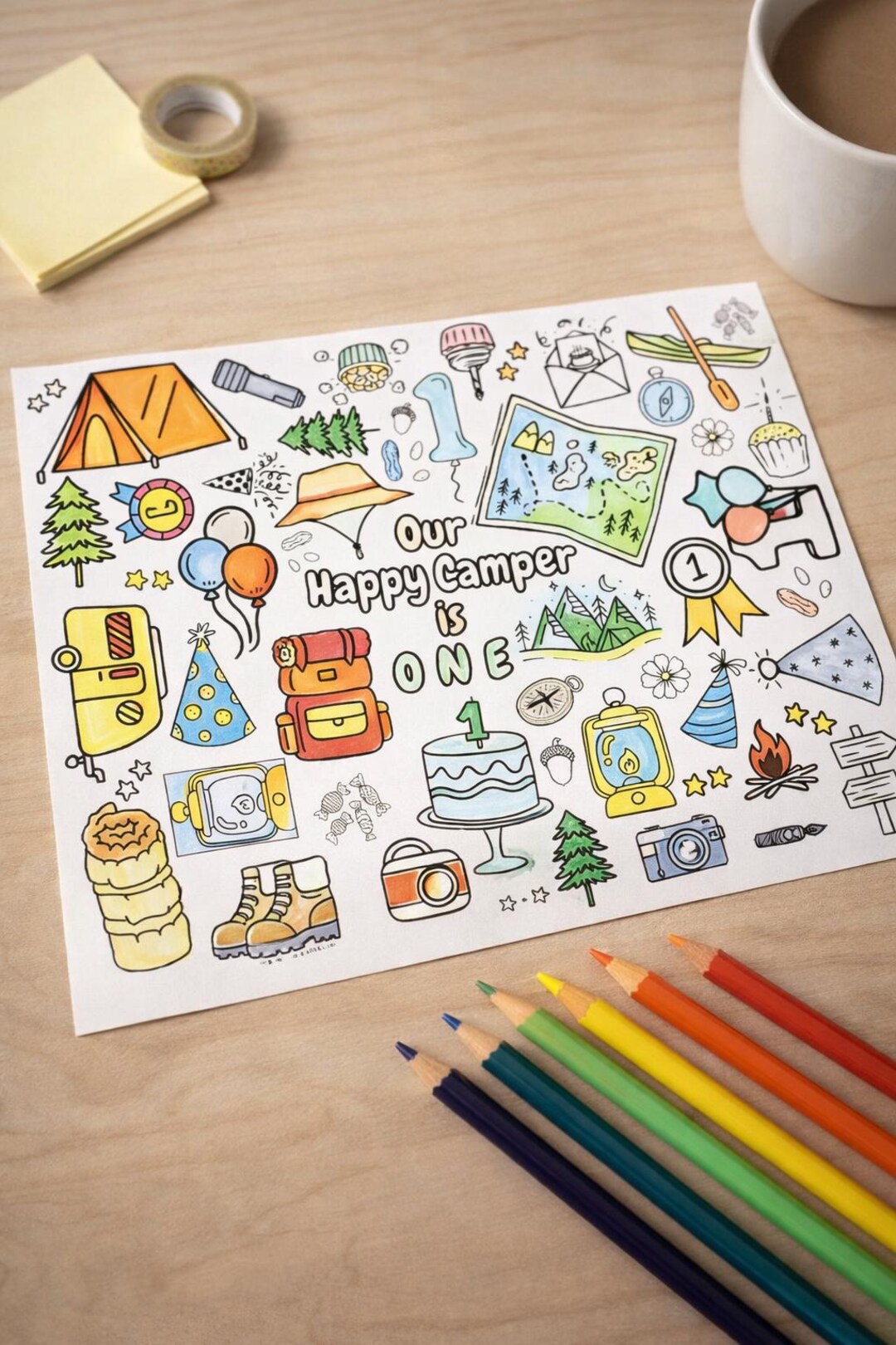 One Happy Camper Giant Coloring Page | Camping Party, Kids Birthday ...