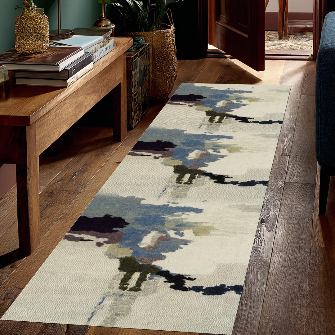 Abstract Neutral Runner Rug, Modern Minimal Hallway Carpet, Soft Beige ...