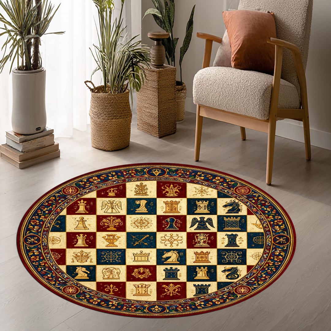 Round Chessboard Rug, Classic Strategy Game Carpet, Intellectual Home ...