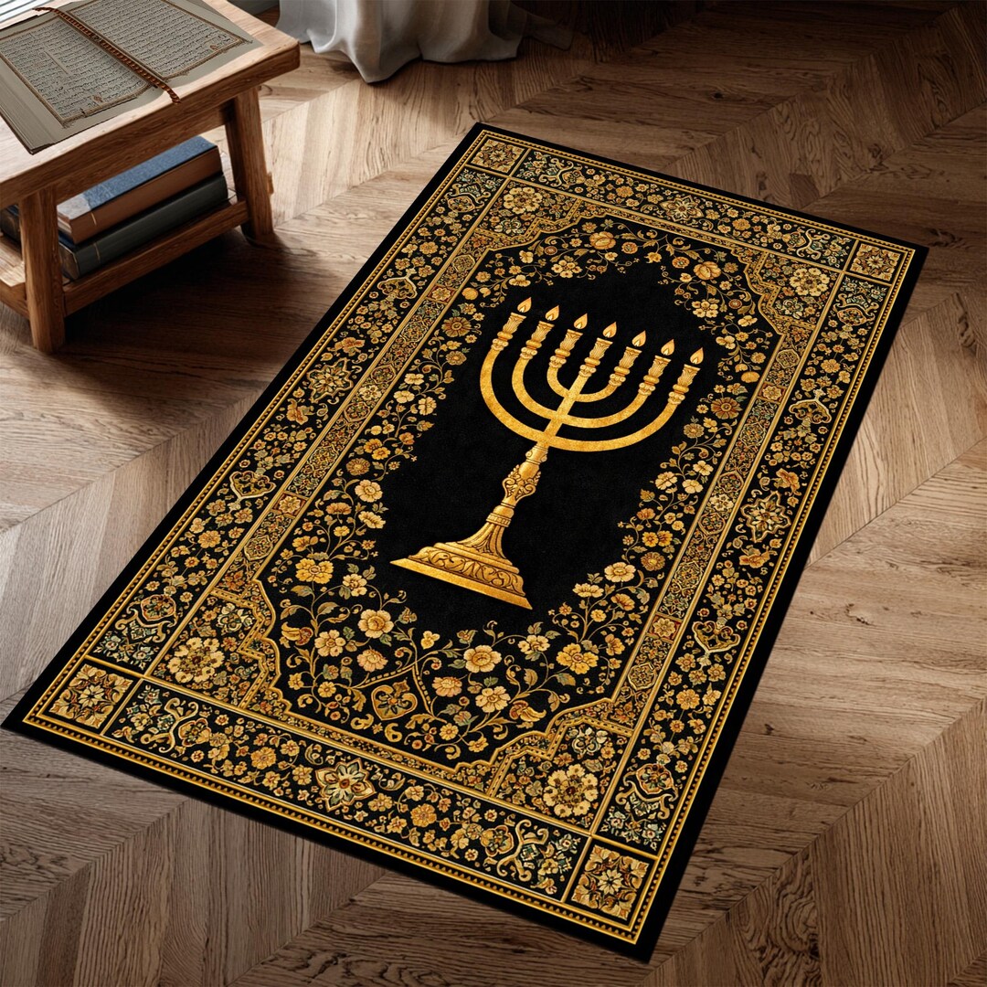 Menorah Area Rug, Jewish Judaica Carpet, Elegant Hebrew Home Decor - Etsy