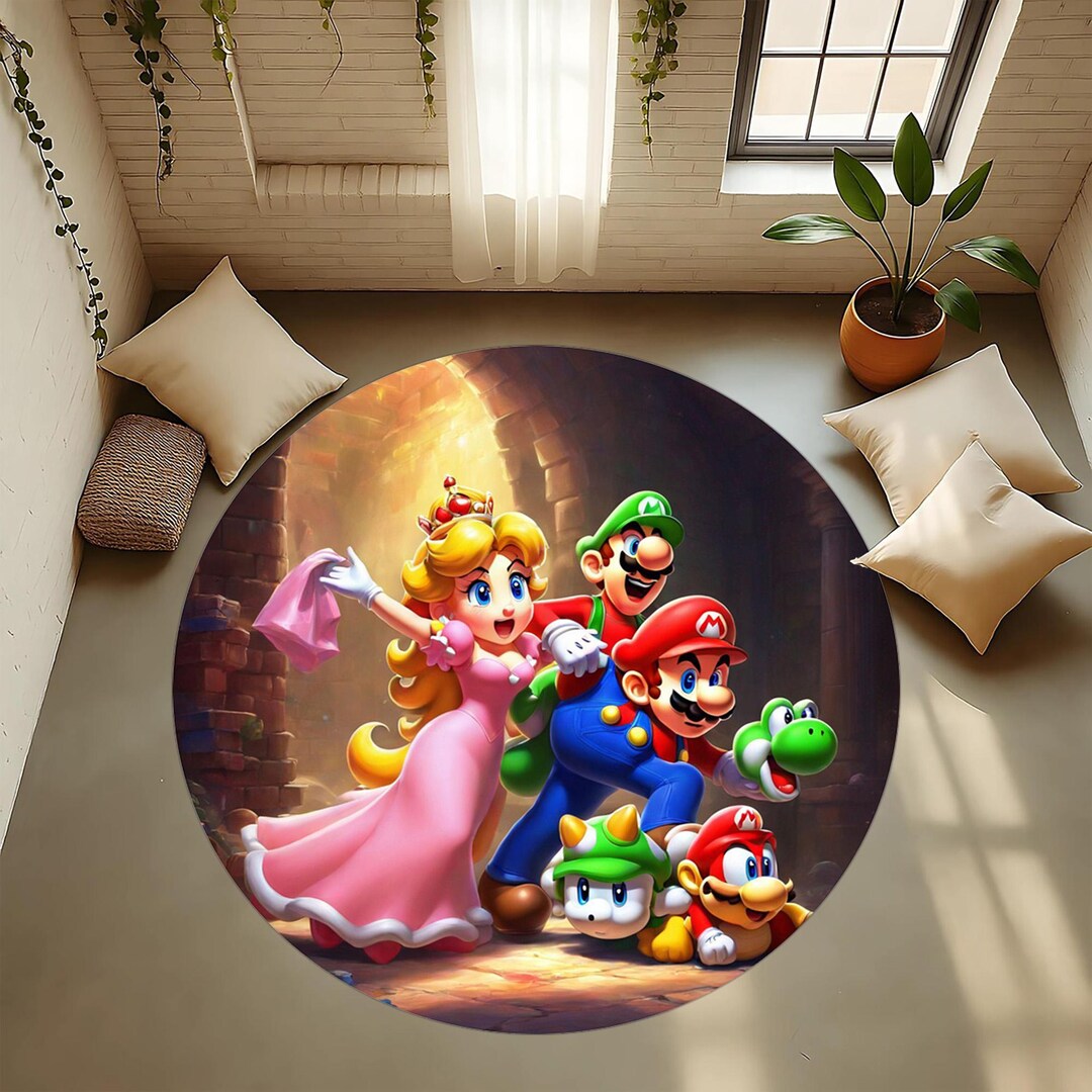 Retro Mario Game Round Rug: Colorful Kids Room Decor, Non-slip - Etsy