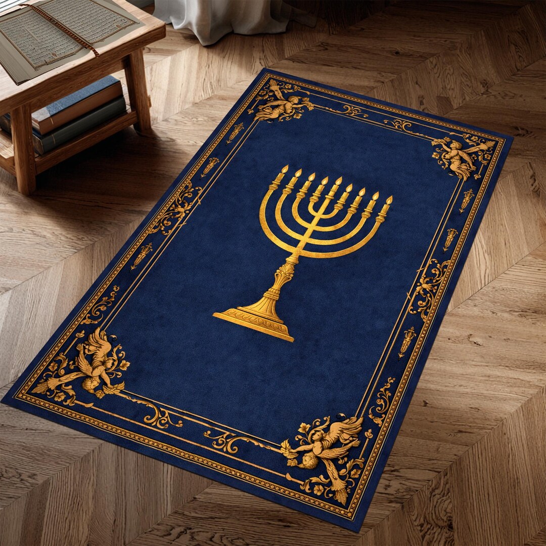 Menorah Prayer Rug, Jewish Symbol Carpet, Spiritual Home Decor - Etsy