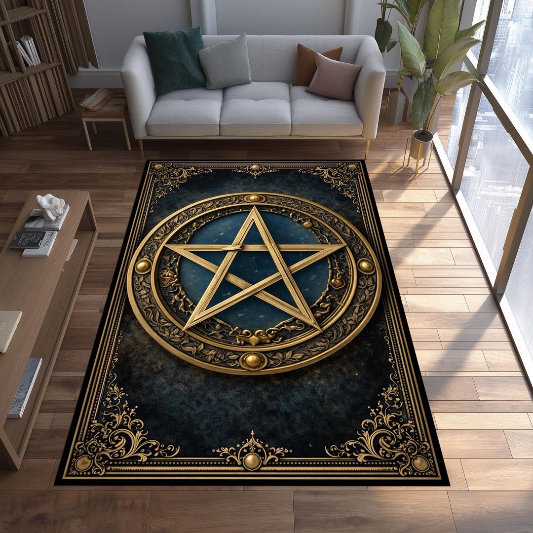 Gold Pentagram Rug, Gothic Altar Carpet, Occult Home Decor - Etsy