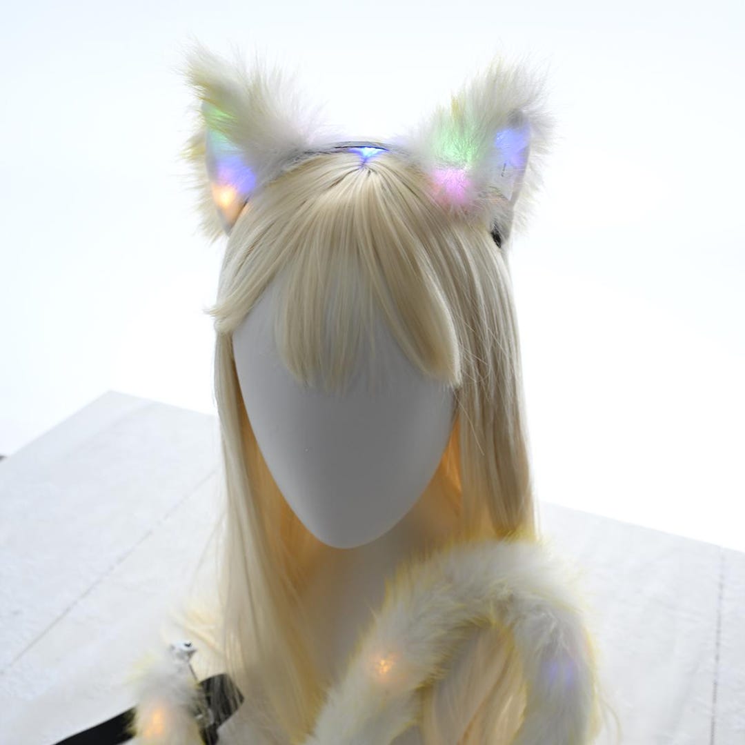 Posable Led Glowing Cat Ears and Tails Set, Handmade Furry Animal ...