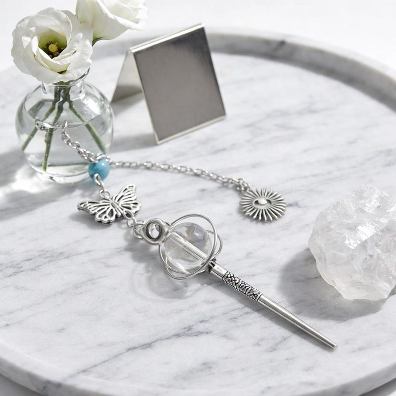 Clear Quartz Orb Pendulum Pendant Necklace • Crystal Dowsing Pendant ...