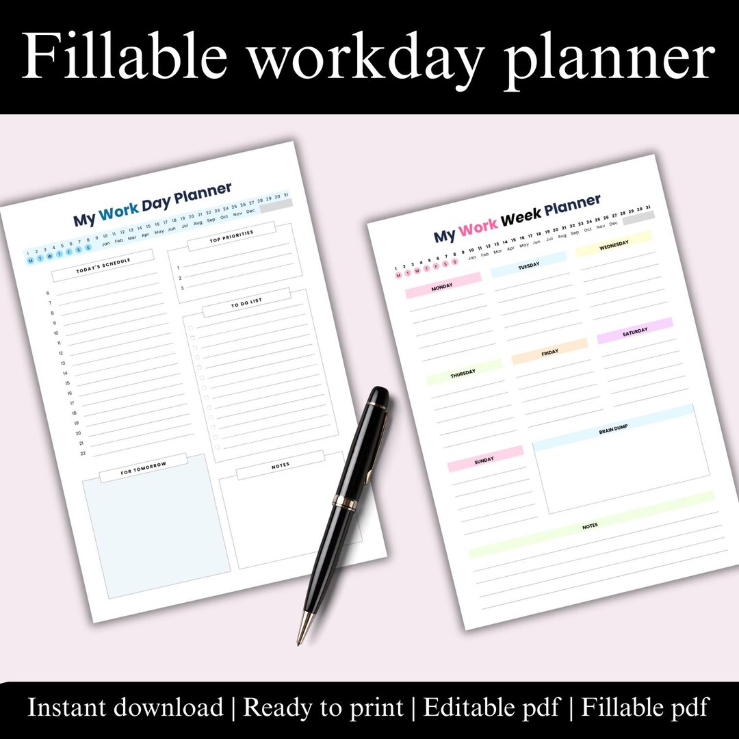 Editable Daily Workday Planner – Fillable Productivity Template ...