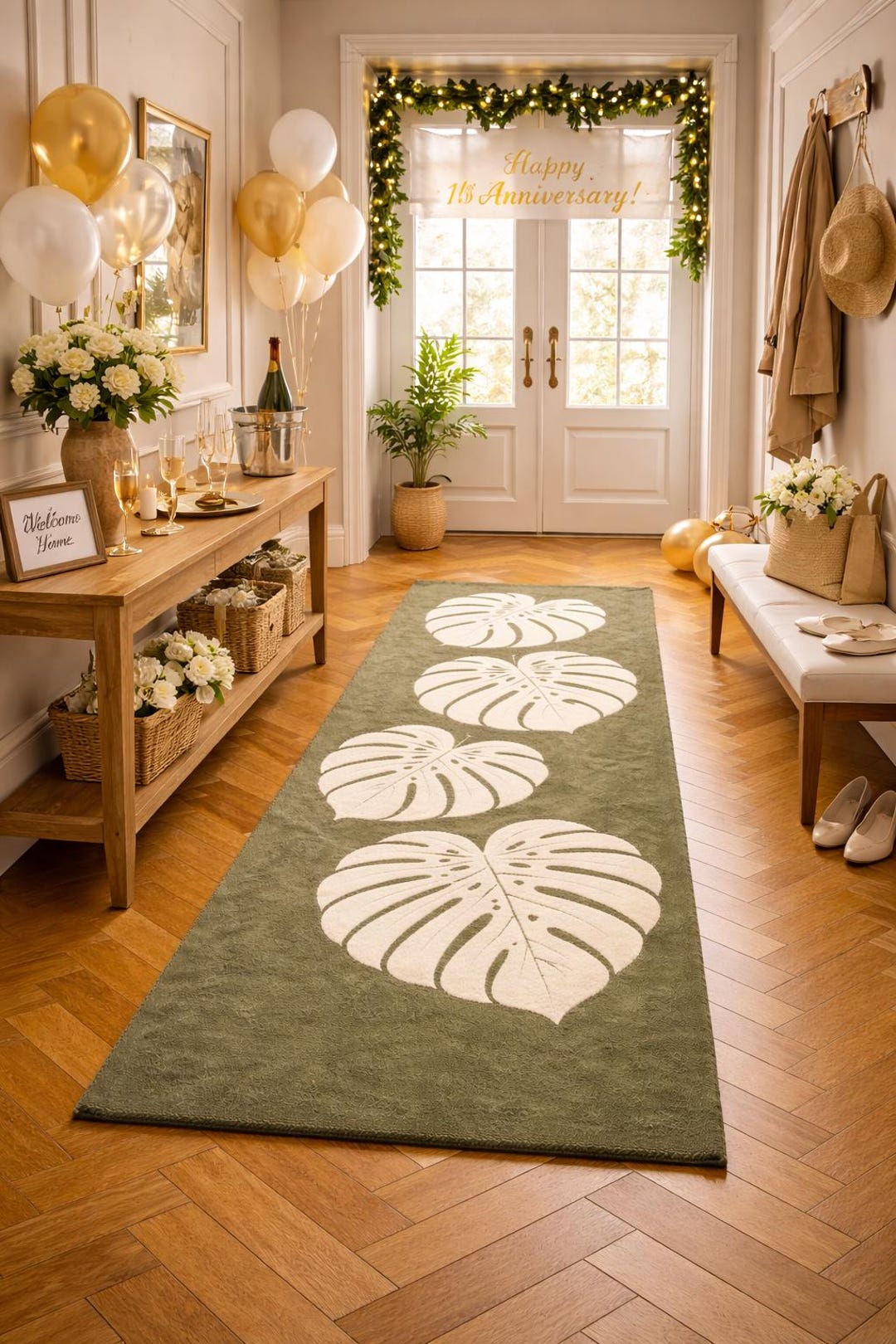 Monstera Leaf Runner Rug – Modern Entryway, Botanical Hallway, Green ...