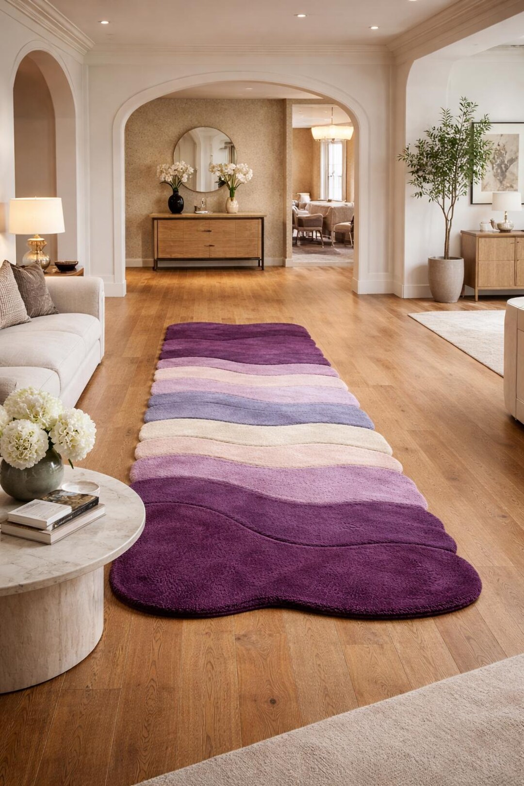 Lavender Freeform Wavy Sculptural Edge Purple Abstract Tufted Runner ...
