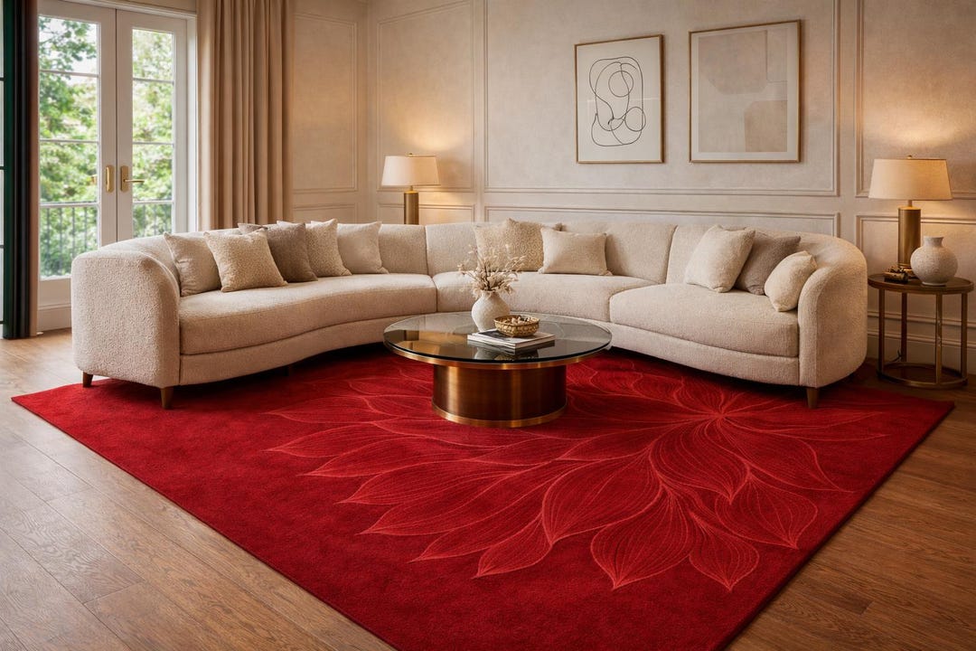 Modern Red Floral Embossed Designed Hand Tufted Wool Area Rug – Living ...