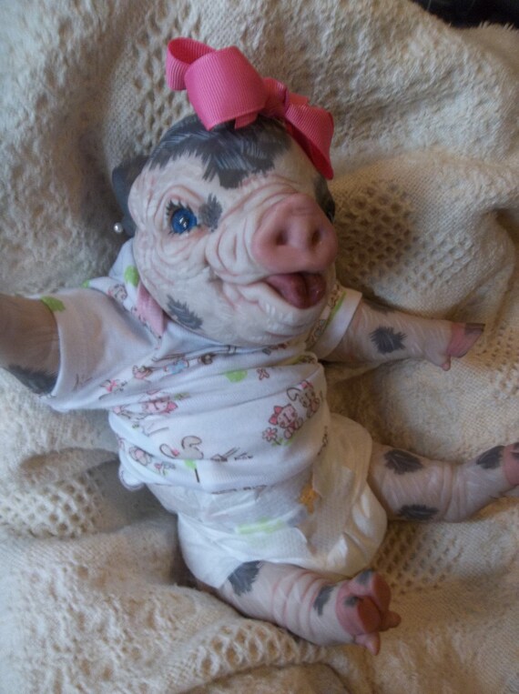 collectible pig pig doll plush artist piglet Ooak pig toy interior ...