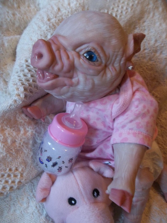 collectible pig pig doll plush artist piglet Ooak pig toy interior ...