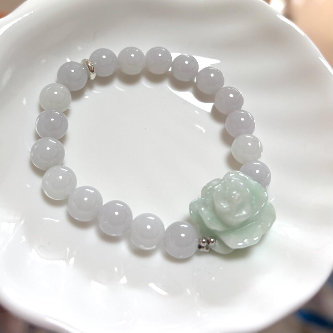 Handmade Rose Jade Bracelet - Natural Grade A Carved Rose & Pink ...