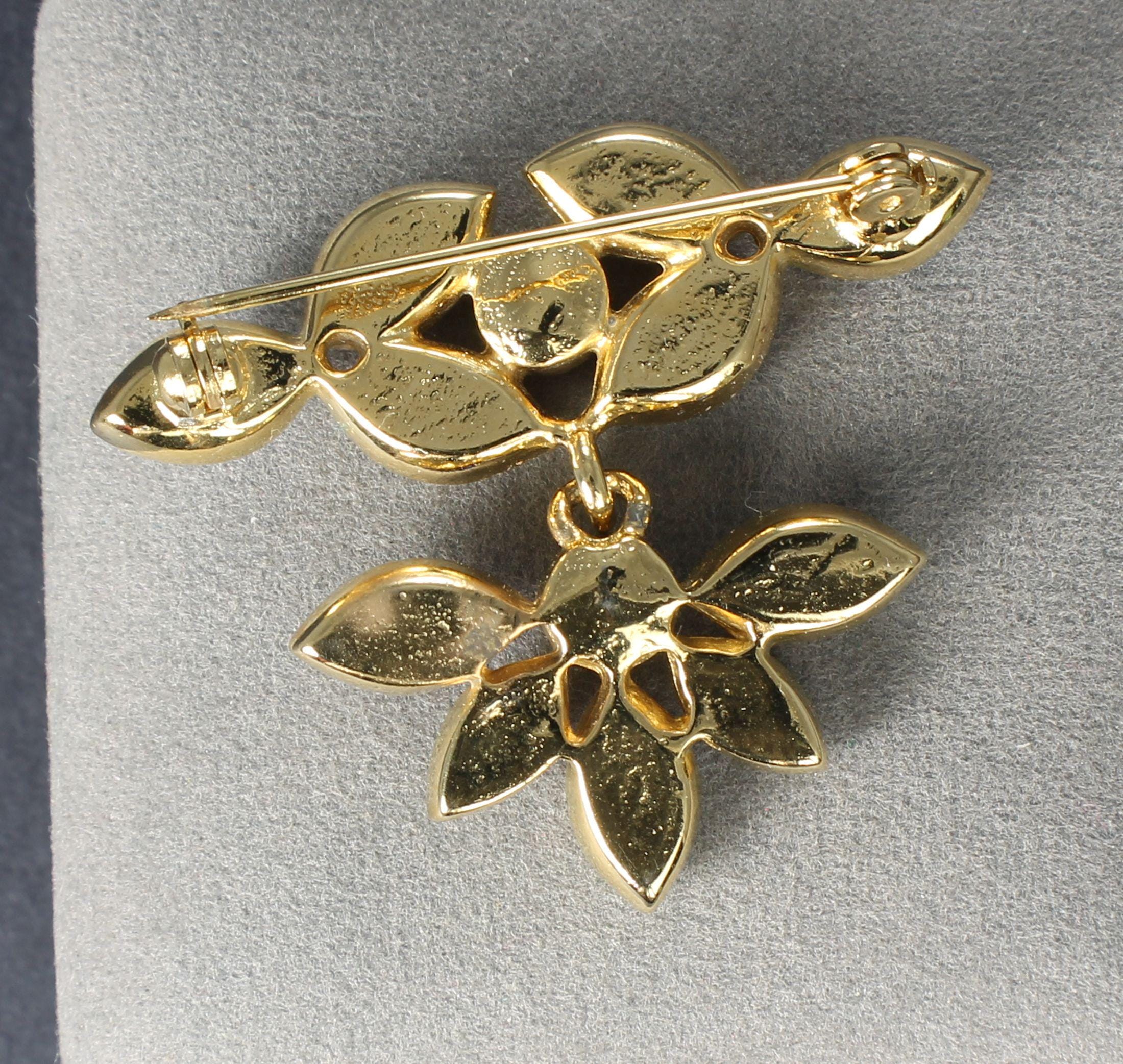 Blue Red Rhinestone Gold Dangle Brooch - Etsy