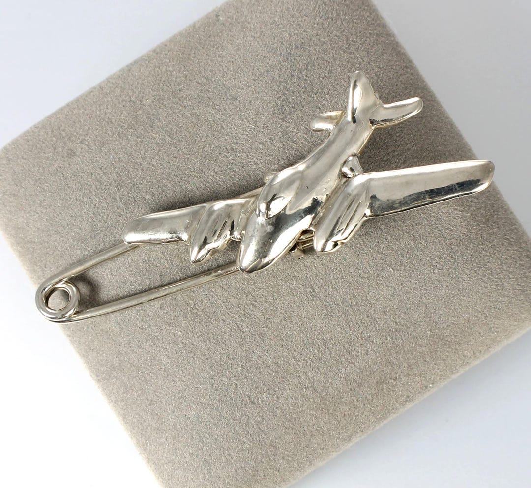 Sterling Silver Safety Pin Airplane Brooch 11 Grams - Etsy