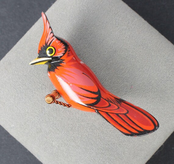 Red Cardinal Wood Brooch, Takahashi style, 1970s jewe… - Gem