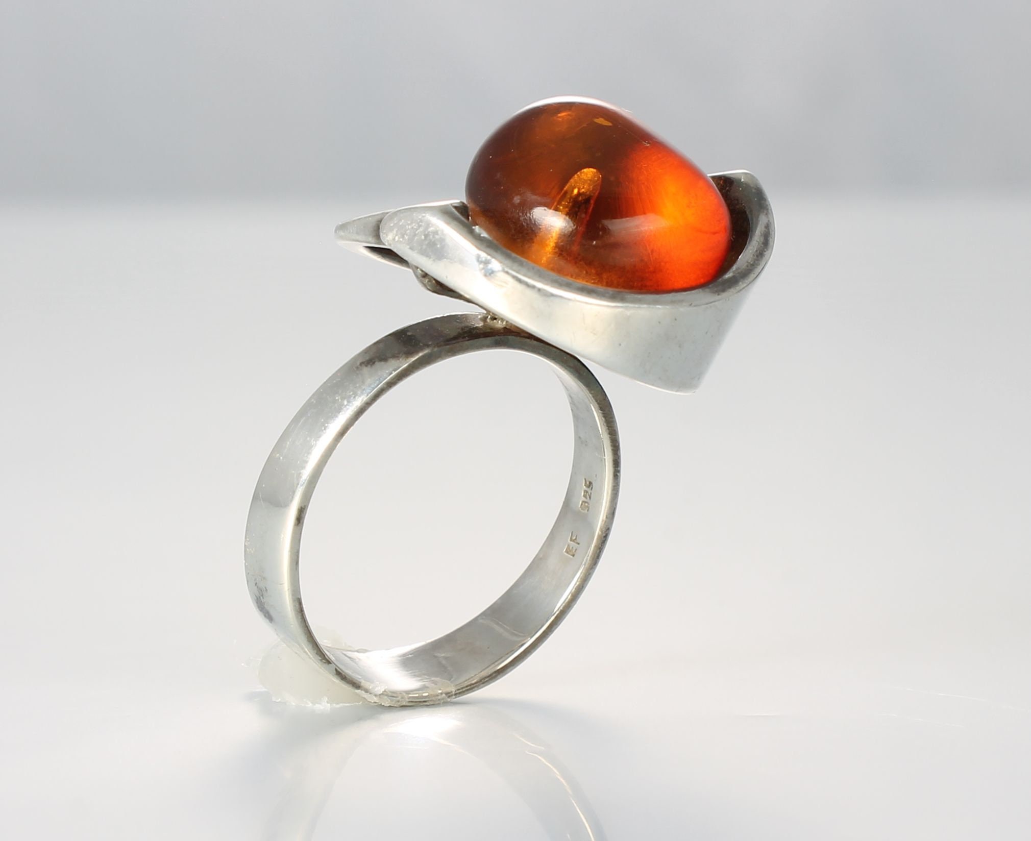 Denmark Modernist Sterling silver Amber Ring size 6 EINER FEHRN Etsy