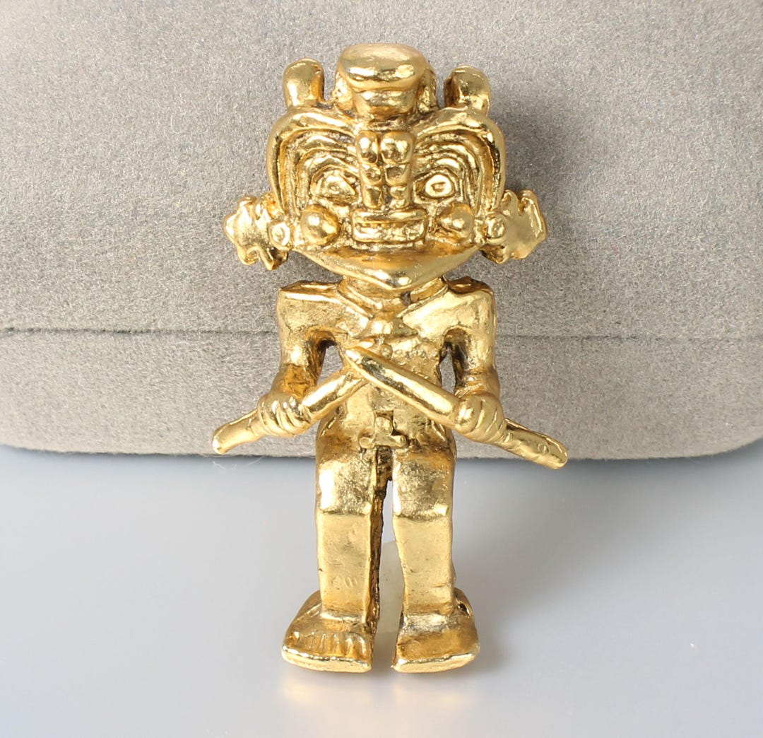 Aztec Maya Inca God Pendant, Gold Tone Tribal Jewelry - Etsy