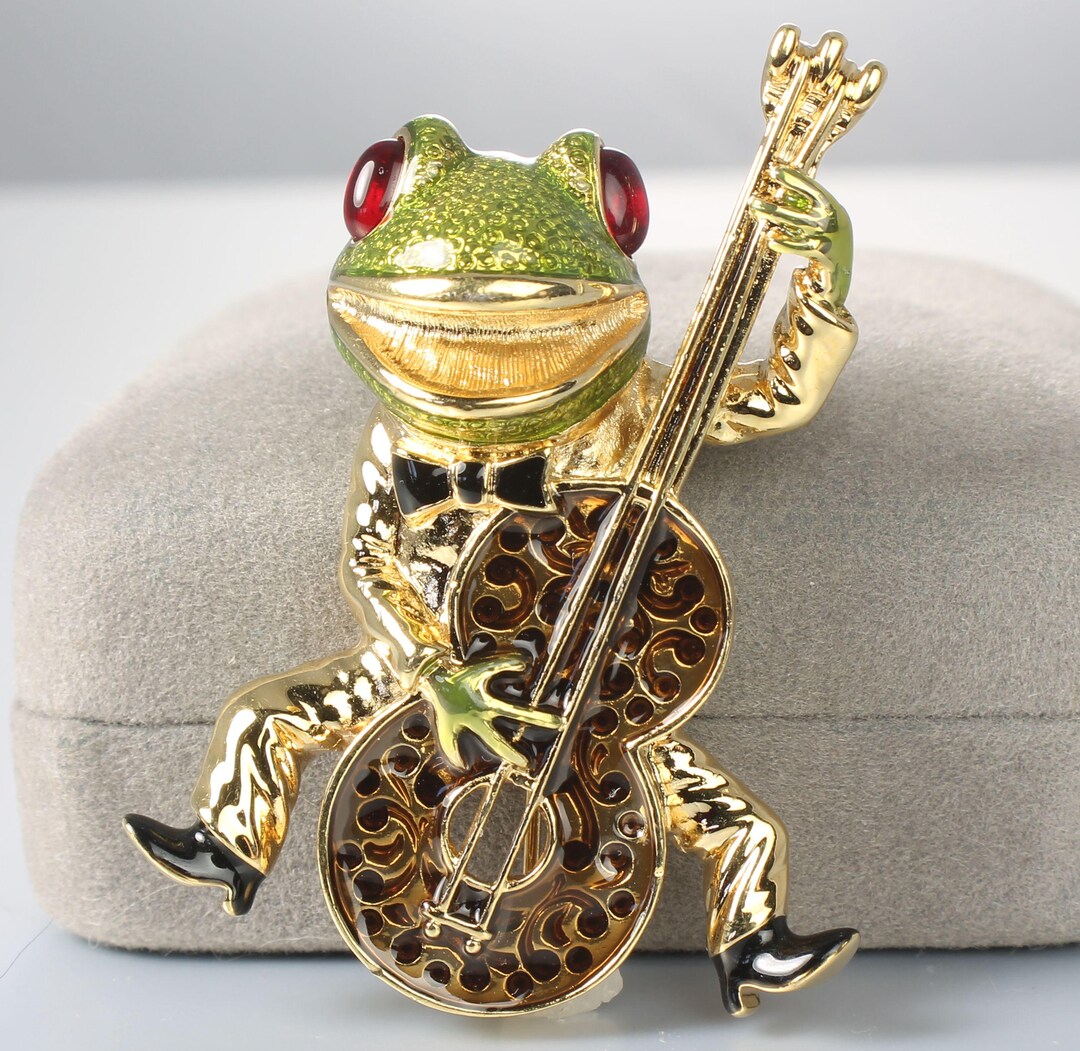 KJL Enamel Frog and Cello Brooch, Kenneth Jay Lane 1990s Figural - Etsy
