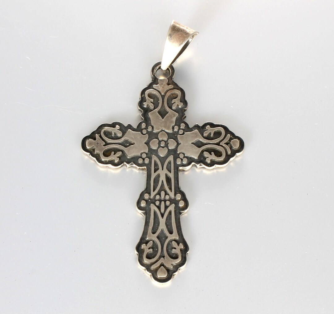 Mexico Sterling Silver Gothic Cross Pendant Oxidized - Etsy