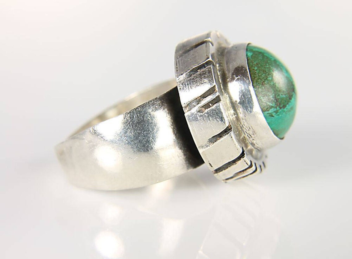 Israel Sterling Silver Eilat Stone Ring Modernist Industrial Malachite ...