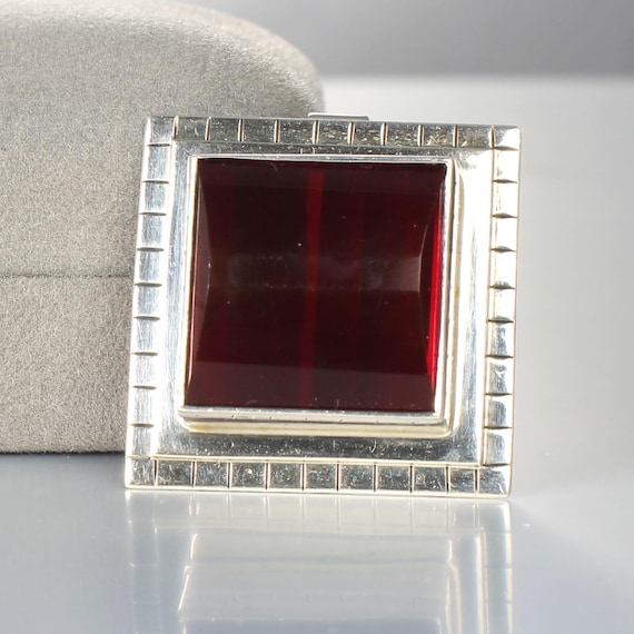 925 Sterling Square Red Garnet Glass Pendant - Gem