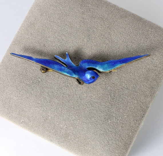 Antique Victorian sterling silver Blue enamel Swallow… - Gem