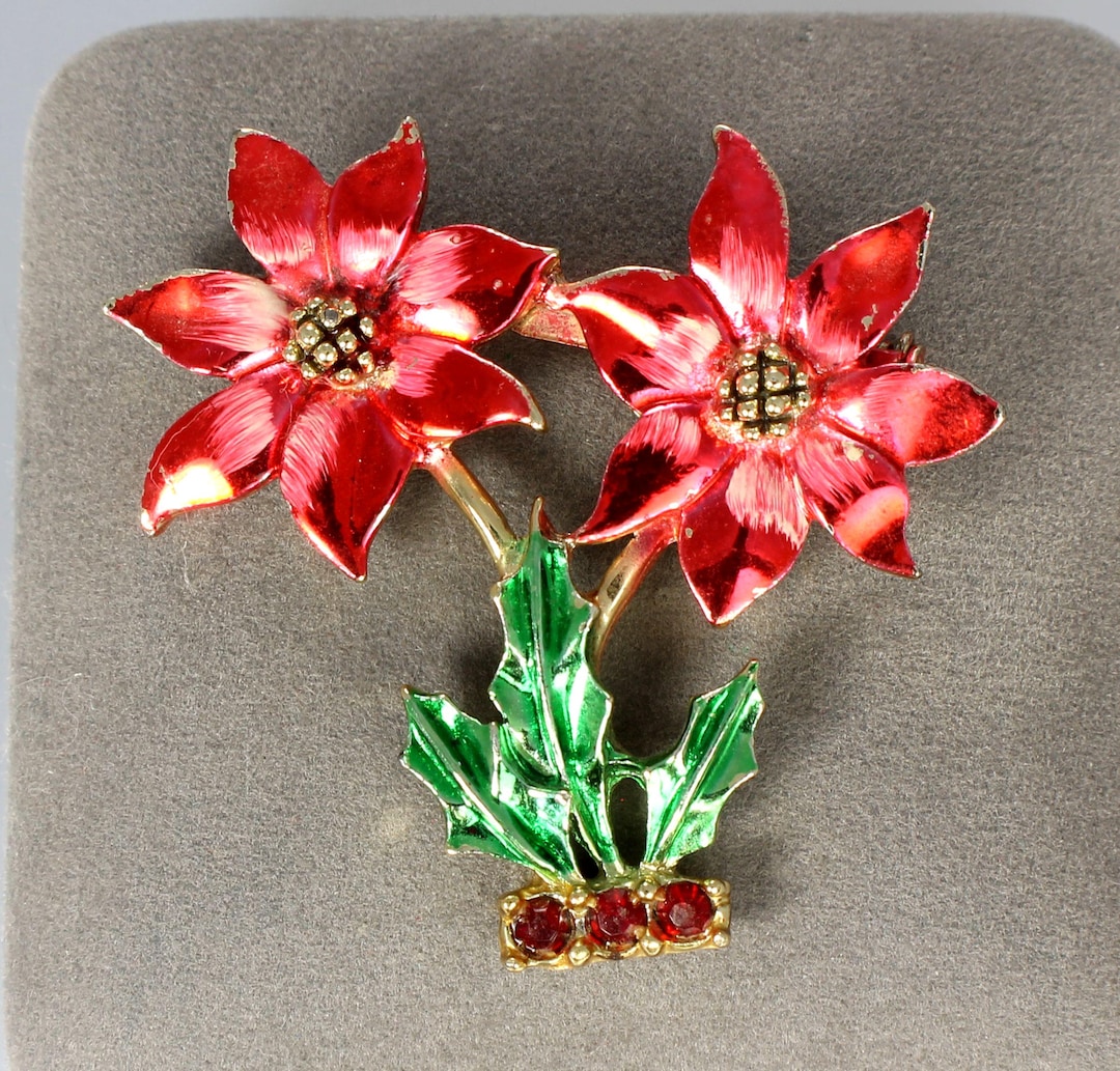 Beatrix Red Poinsettia Christmas Brooch 1980s Jewelry - Etsy