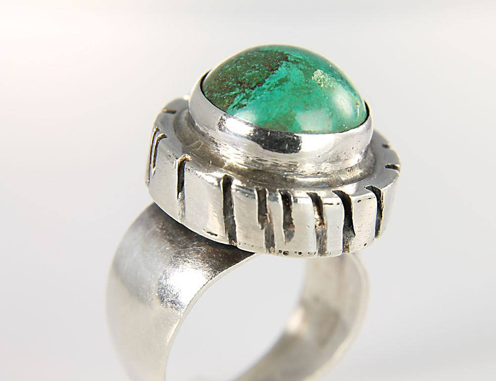 Israel Sterling Silver Eilat Stone Ring Modernist Industrial Malachite ...