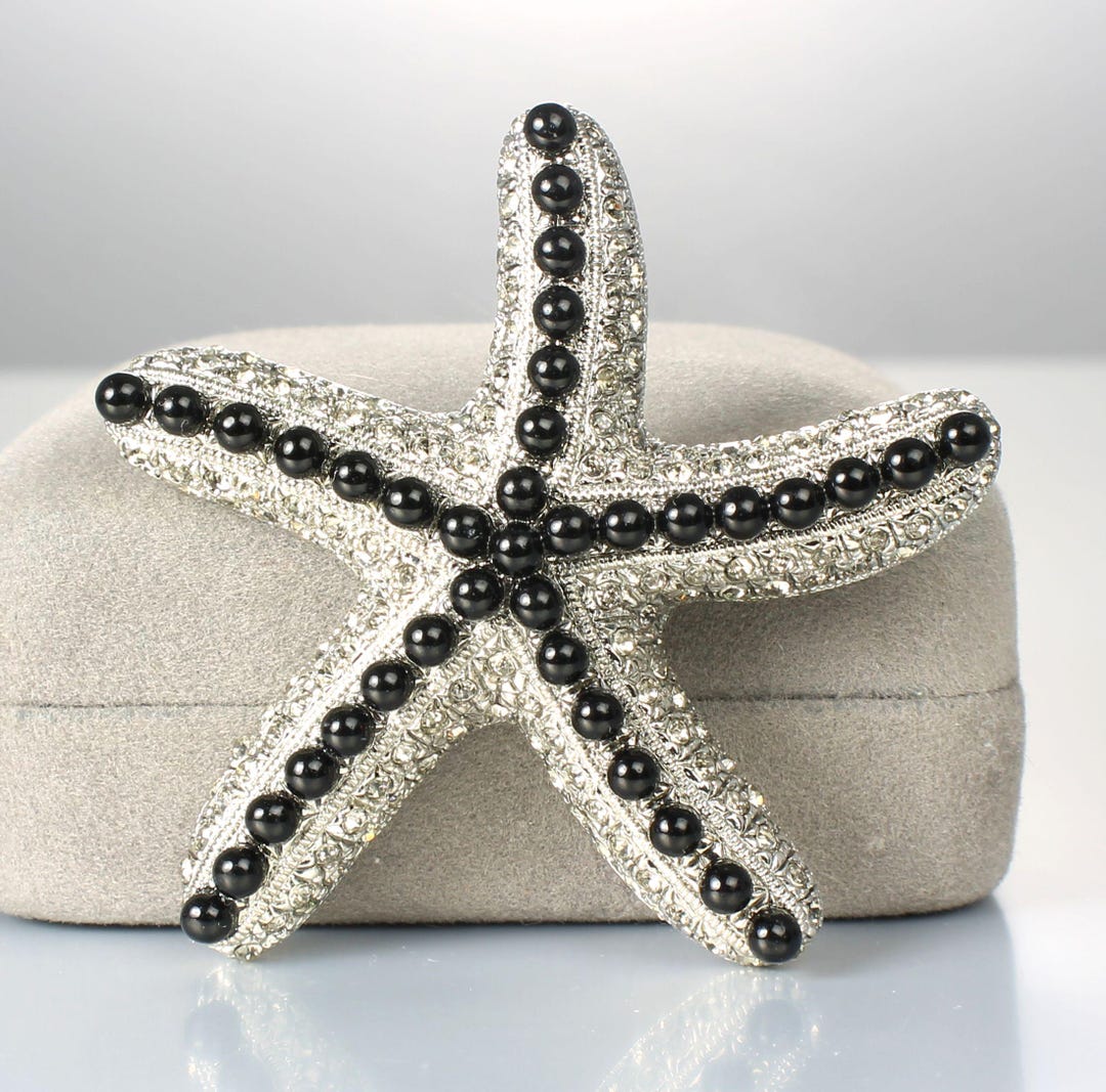 1990s Silver Gray Rhinestone Starfish Brooch, Beach Tropical Jewelry ...