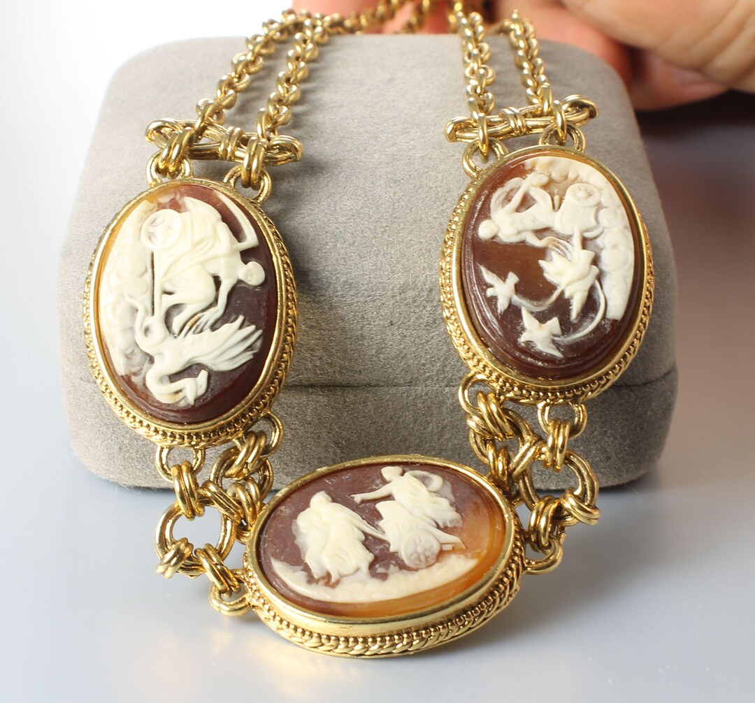 Incolay Stone Mythical Cameo Necklace, Goddess Arthemis God Chronos ...