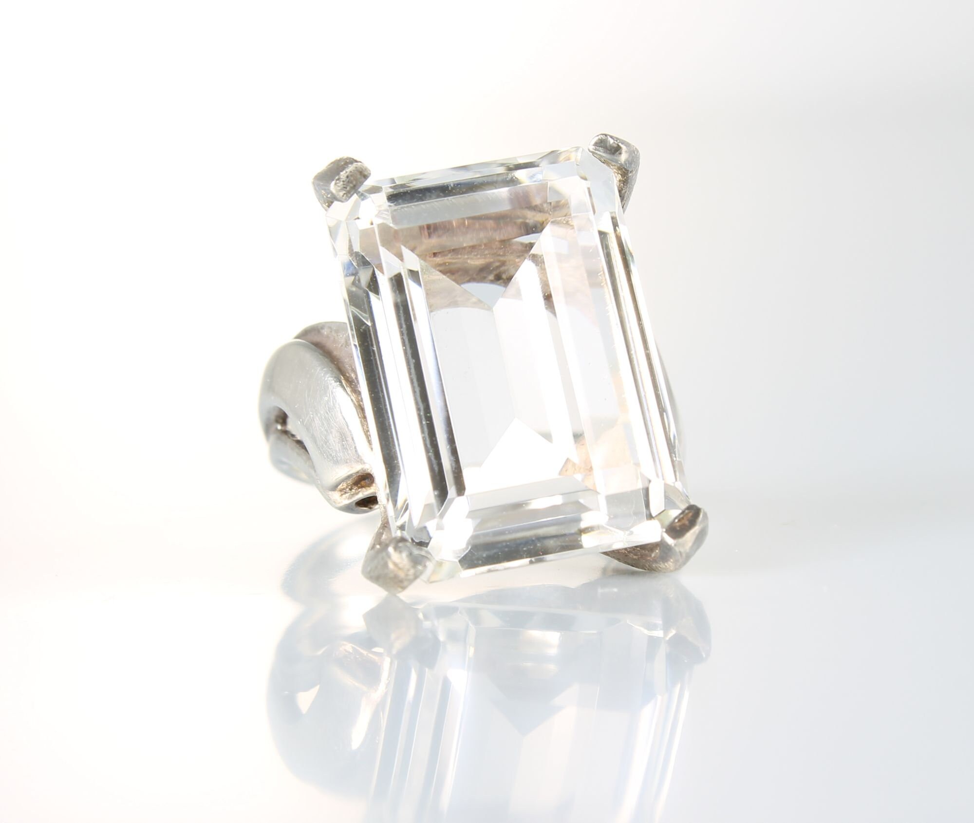 Tall Big Rock Crystal Sterling Silver Ring Emerald Cut Size - Etsy
