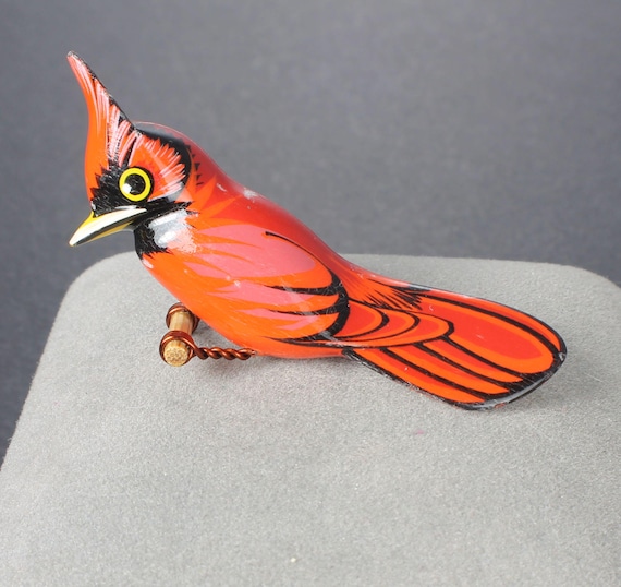 Red Cardinal Wood Brooch, Takahashi style, 1970s jewe… - Gem