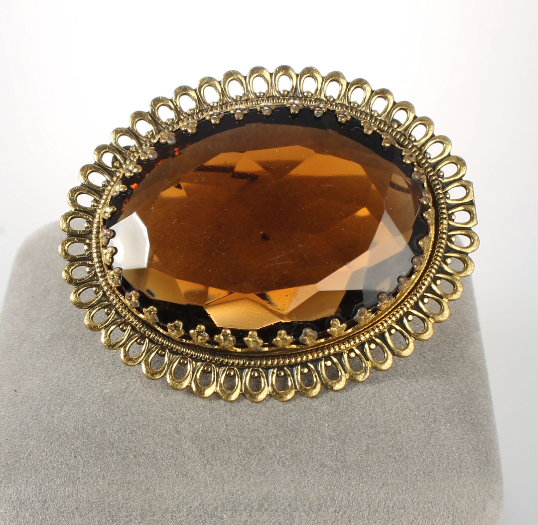 Topaz Glass Filigree West Germany Brooch, Victorian Revival, 1960s ...