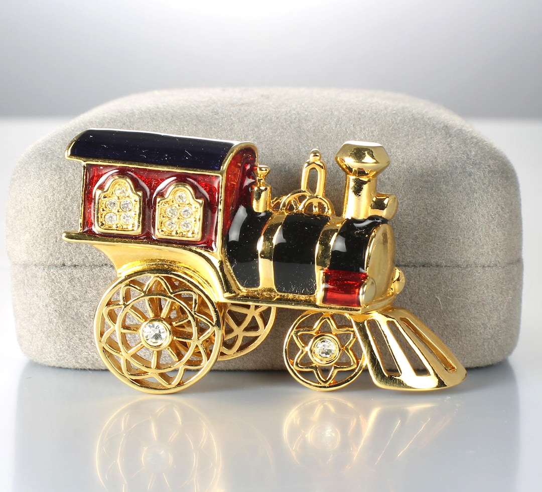Avon Smithsonian Enamel Train Christmas Toy Brooch, Gold 1970s Jewelry ...