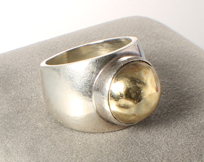 Modernist Dominique Dinouart DDD Wide Sterling Silver 14K Ring Hammered ...