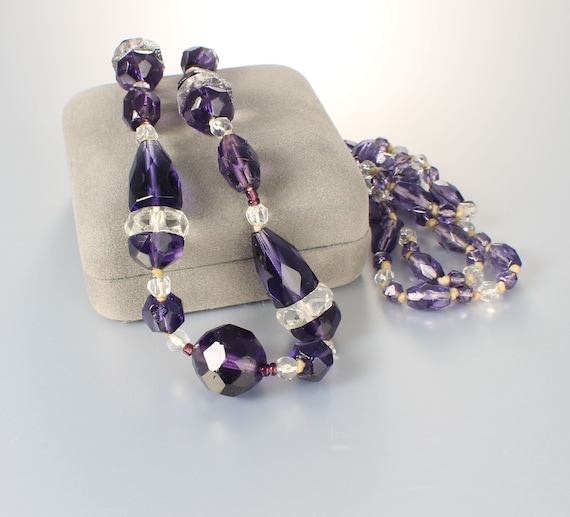 20s Purple Czech glass Faceted Glass Flapper Necklace… - Gem