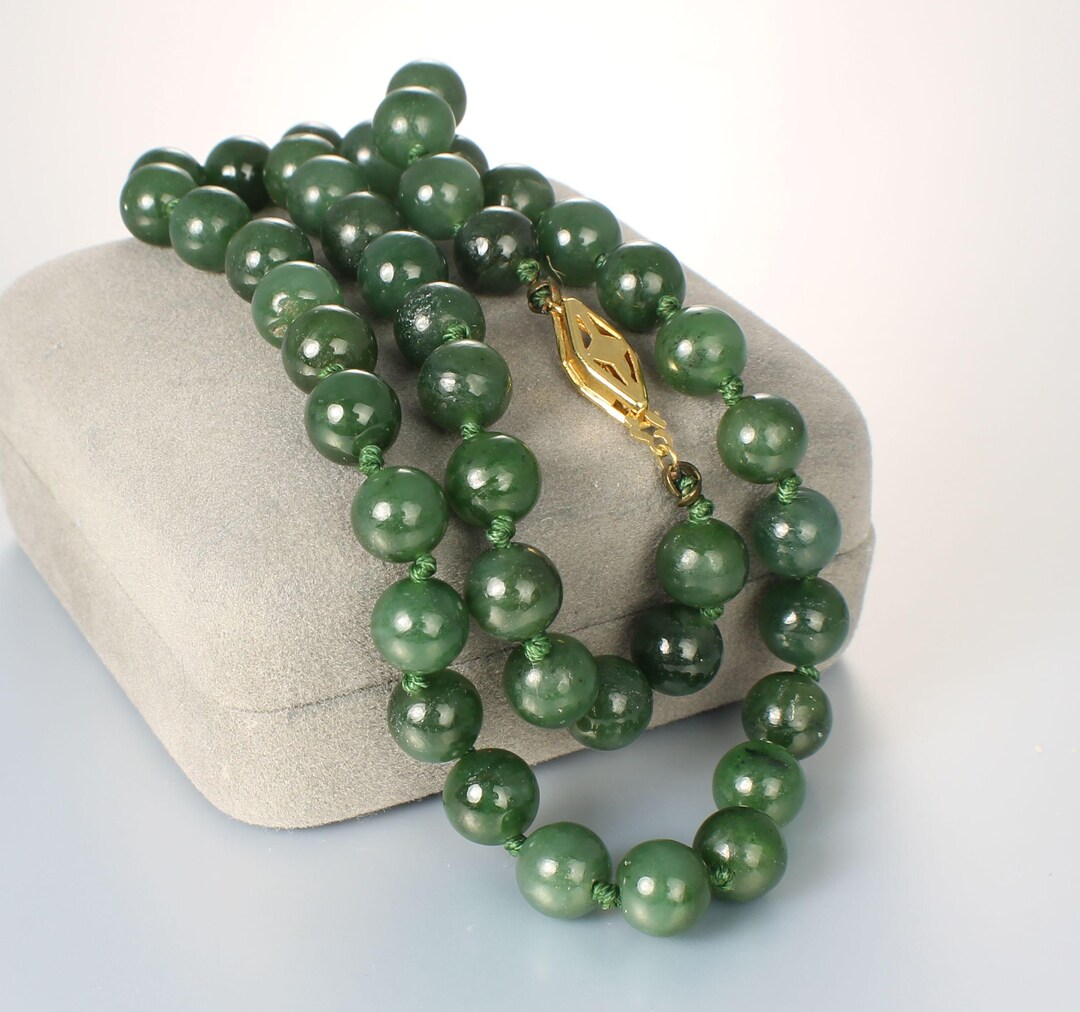 Green Nephrite Jade Bead Necklace 18 Inch Long - Etsy