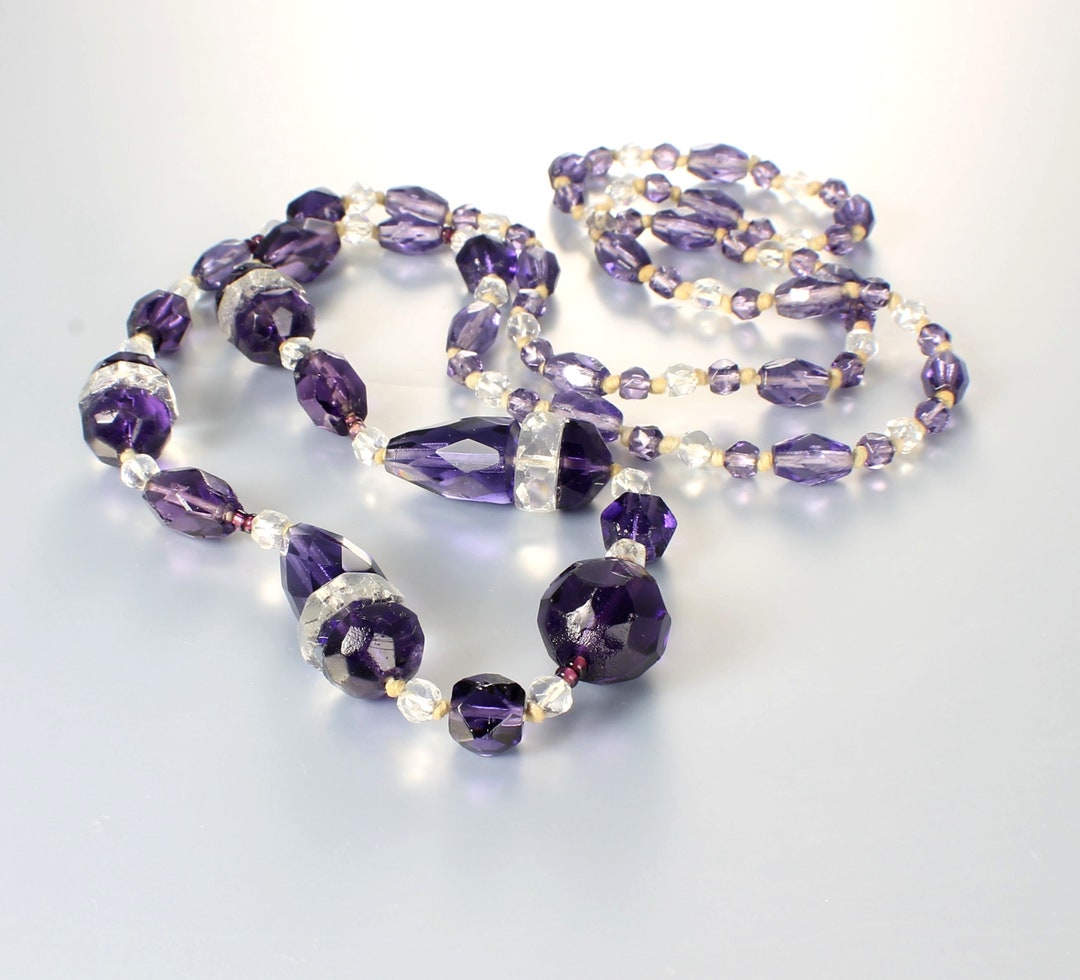 1920s Purple Czech Glass Flapper Necklace, Opera Length, Graduated, Art ...