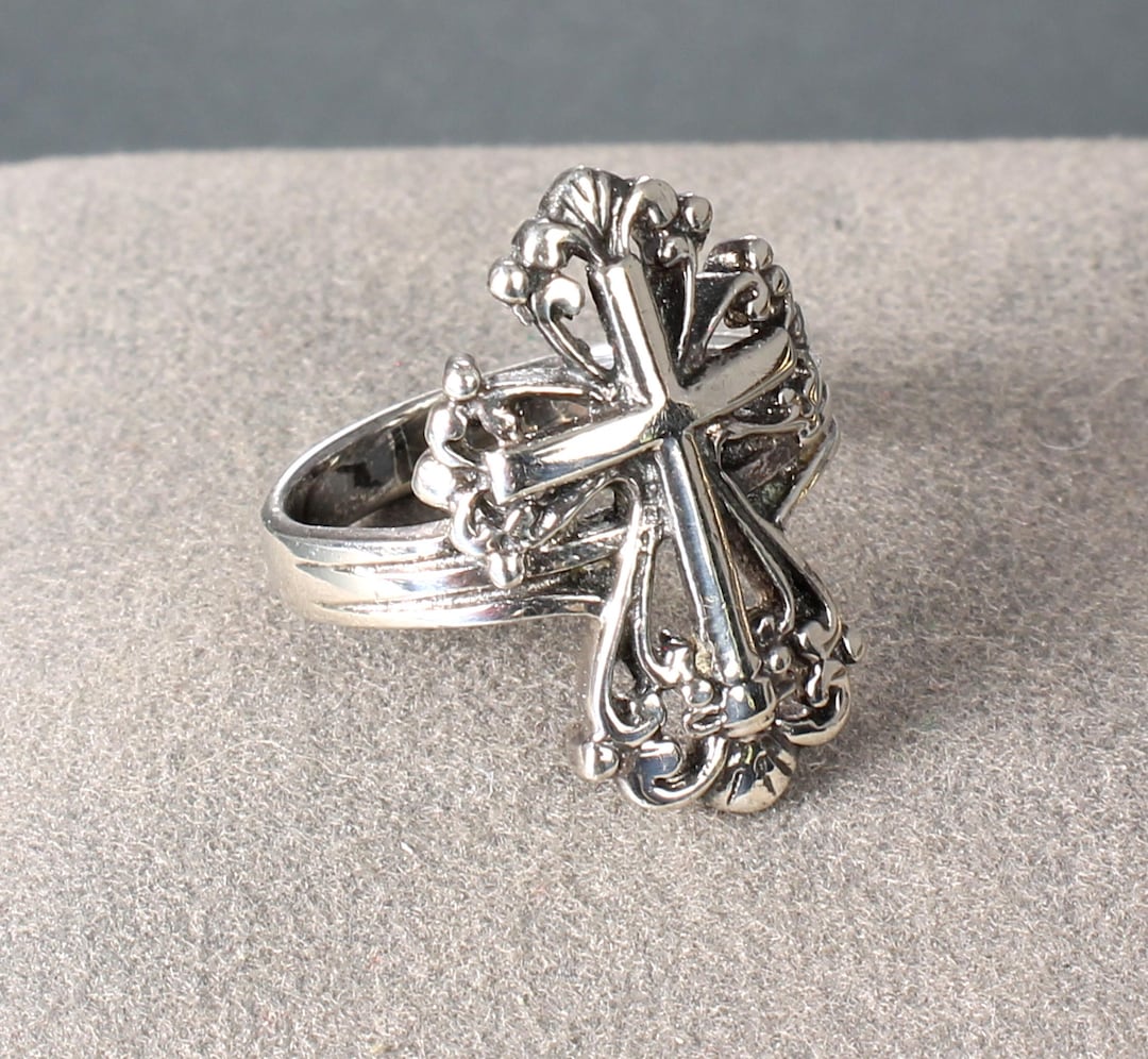 925 Sterling Cross Goth Ring, Size 5, Religious Christian Jewelry - Etsy