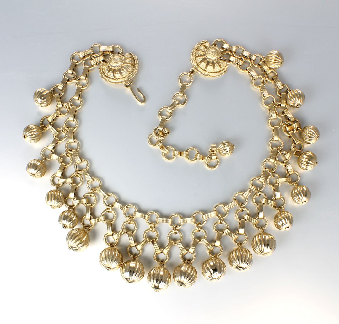 Gold Bead Cleopatra Collar Necklace 1960s Jewelry - Etsy