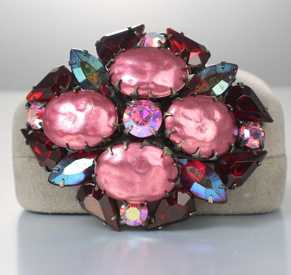 Regency Burgundy Baroque Pearl Red Rhinestone Brooch,… - Gem