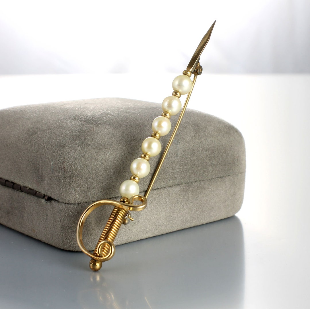 Renaissance Pearl Gold Filled Sword Brooch - Etsy