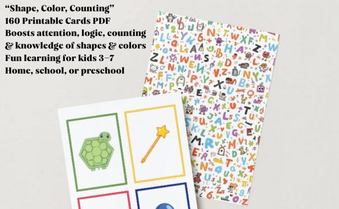 Printable Shape Color Counting Game – 160 Cards PDF. Learn Shapes ...
