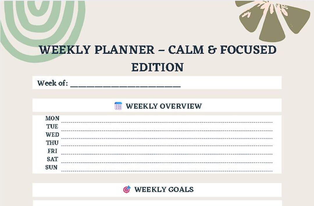Weekly Planner | Calm and Focused Series - Etsy
