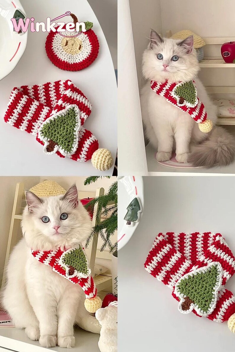 Christmas Tree Cat Scarf Crochet Pattern PDF, Candy Cane Stripe Pet ...