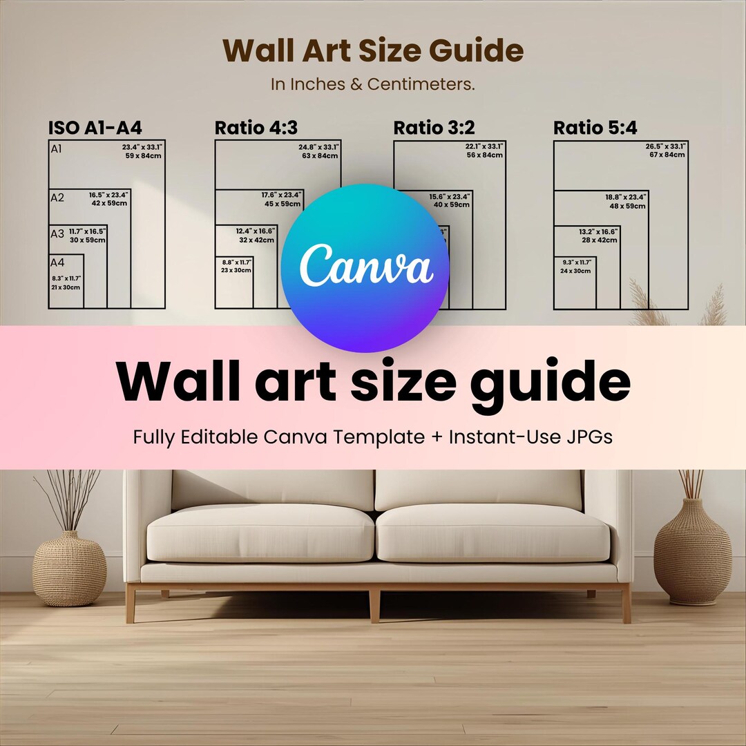 Editable Wall Art Size Guide – Modern Minimal Living Room Mockup for ...